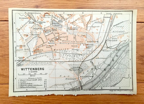 Antique 1925 Wittenberg Germany Map from Baedekers Guide | Etsy