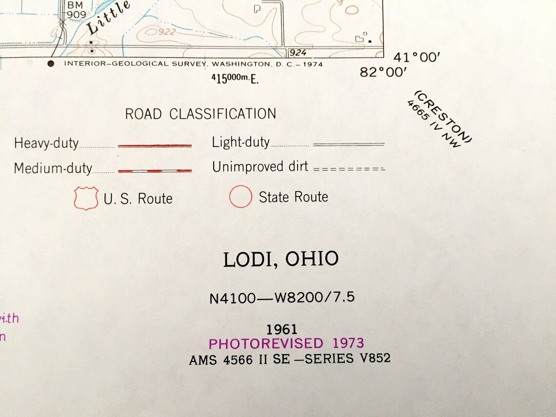 Antique Lodi Ohio 1961 US Geological Survey Topographic Map - Etsy