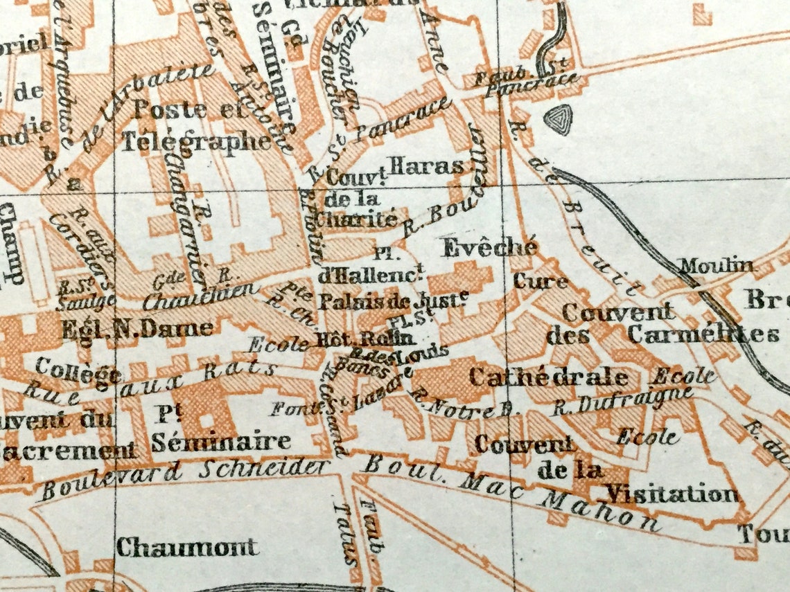 Antique 1909 Autun, France Map From Baedekers Guide Atlas – Saone-et ...