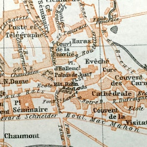 Antique 1909 Autun, France Map From Baedekers Guide Atlas – Saone-et ...