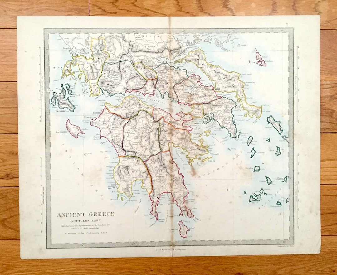Antique 1866 Ancient Greece Map From SDUK Atlas – Athens, Corinth ...