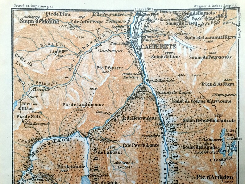 Antique 1914 Cauterets Hautes Pyrenees France Map From - Etsy