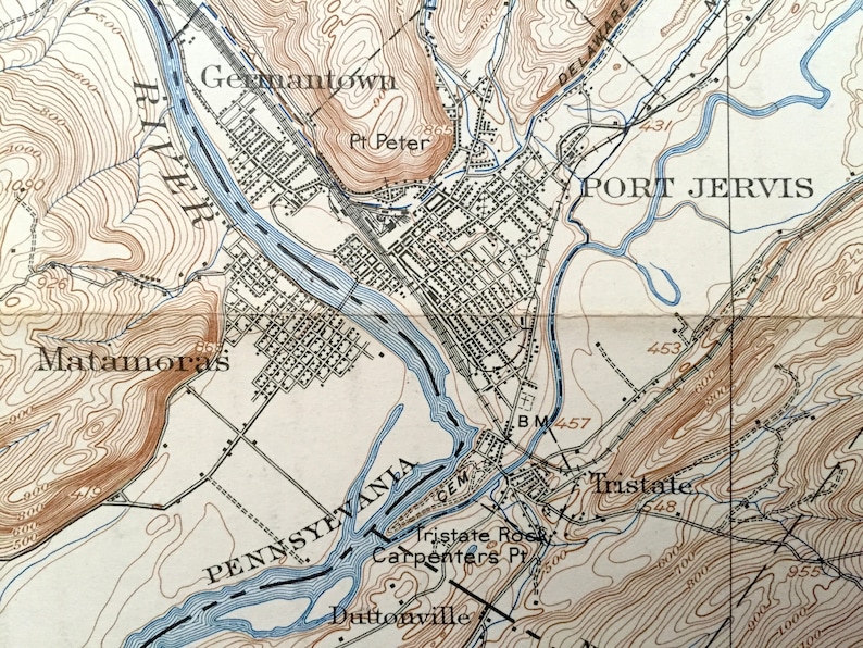 Antique Port Jervis, New York 1908 US Geological Survey Topographic Map ...