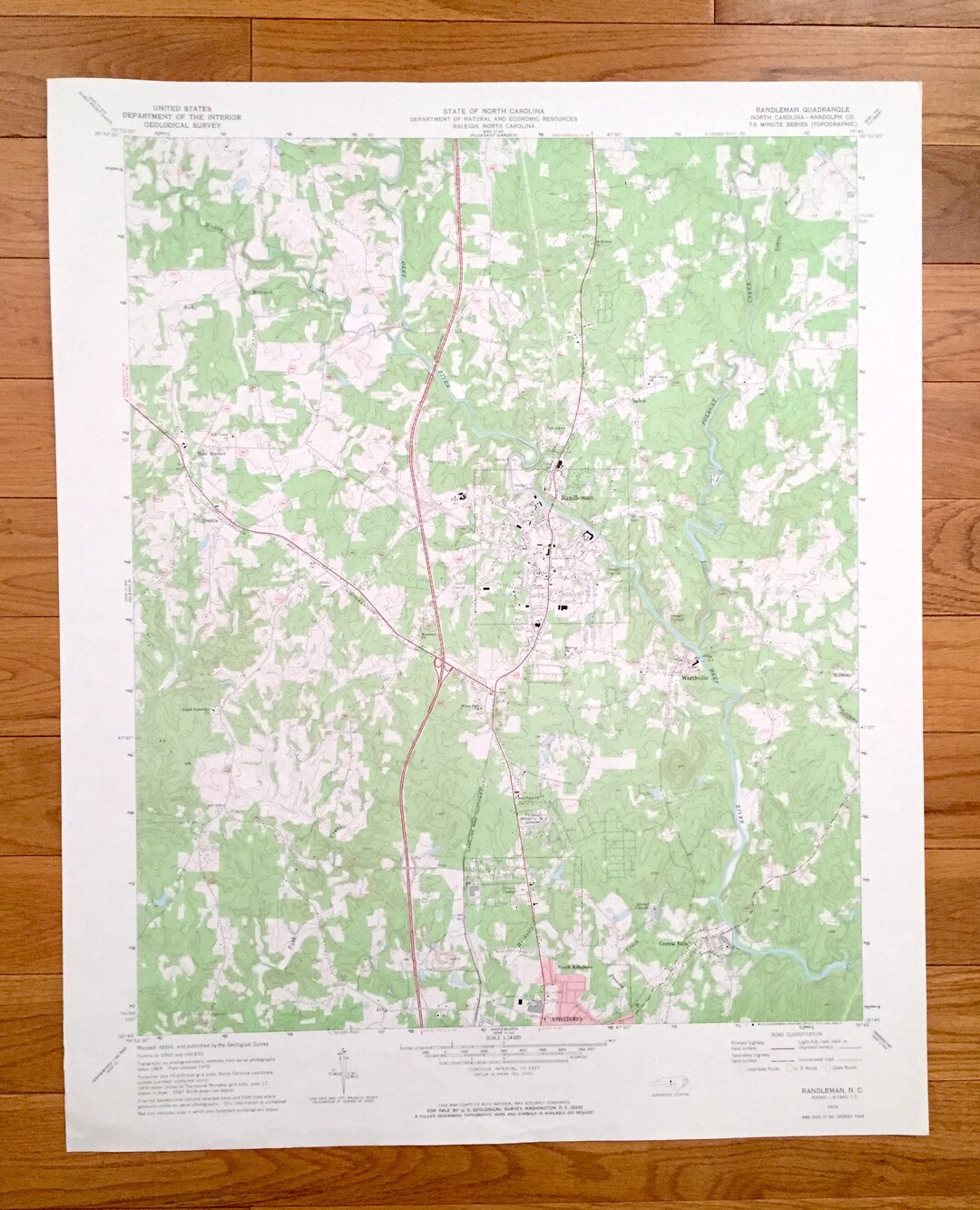 Antique Randleman, North Carolina 1970 US Geological Survey Topographic ...