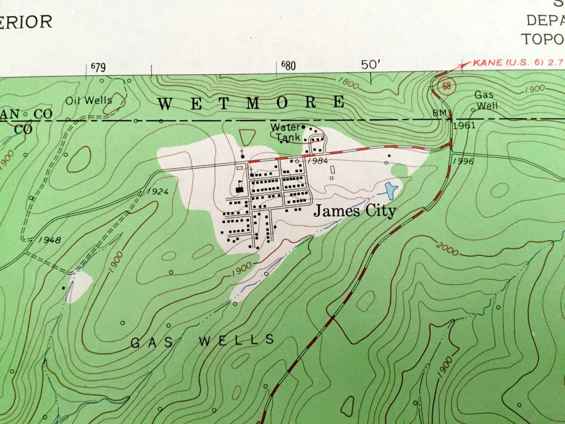 Antique James City, Pennsylvania 1966 US Geological Survey Topographic ...