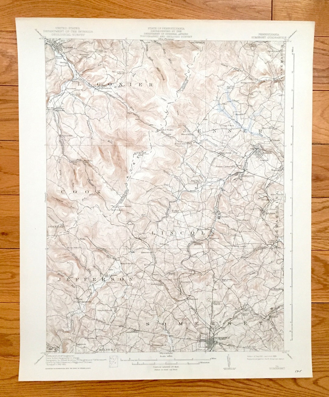 Antique Somerset, Pennsylvania 1915 US Geological Survey Topographic ...