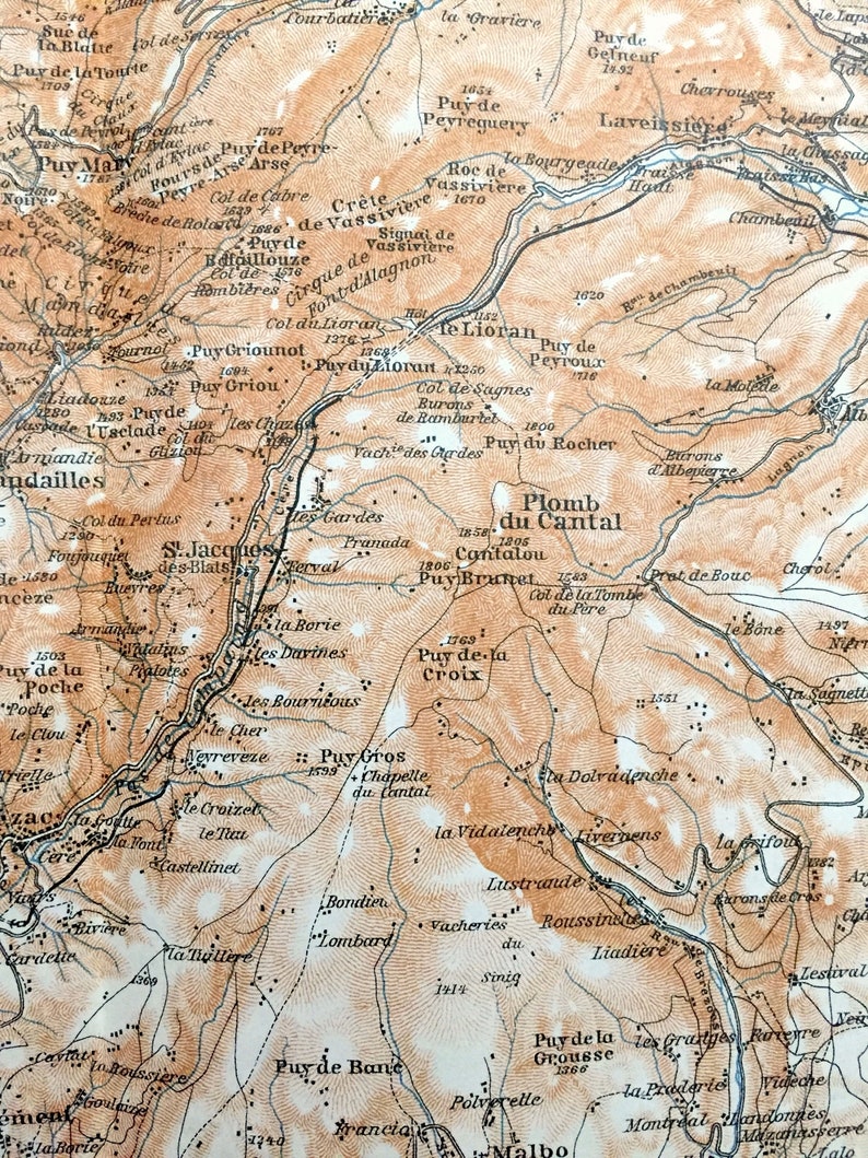 Antique 1914 Murat France Map From Baedekers Guide Atlas - Etsy