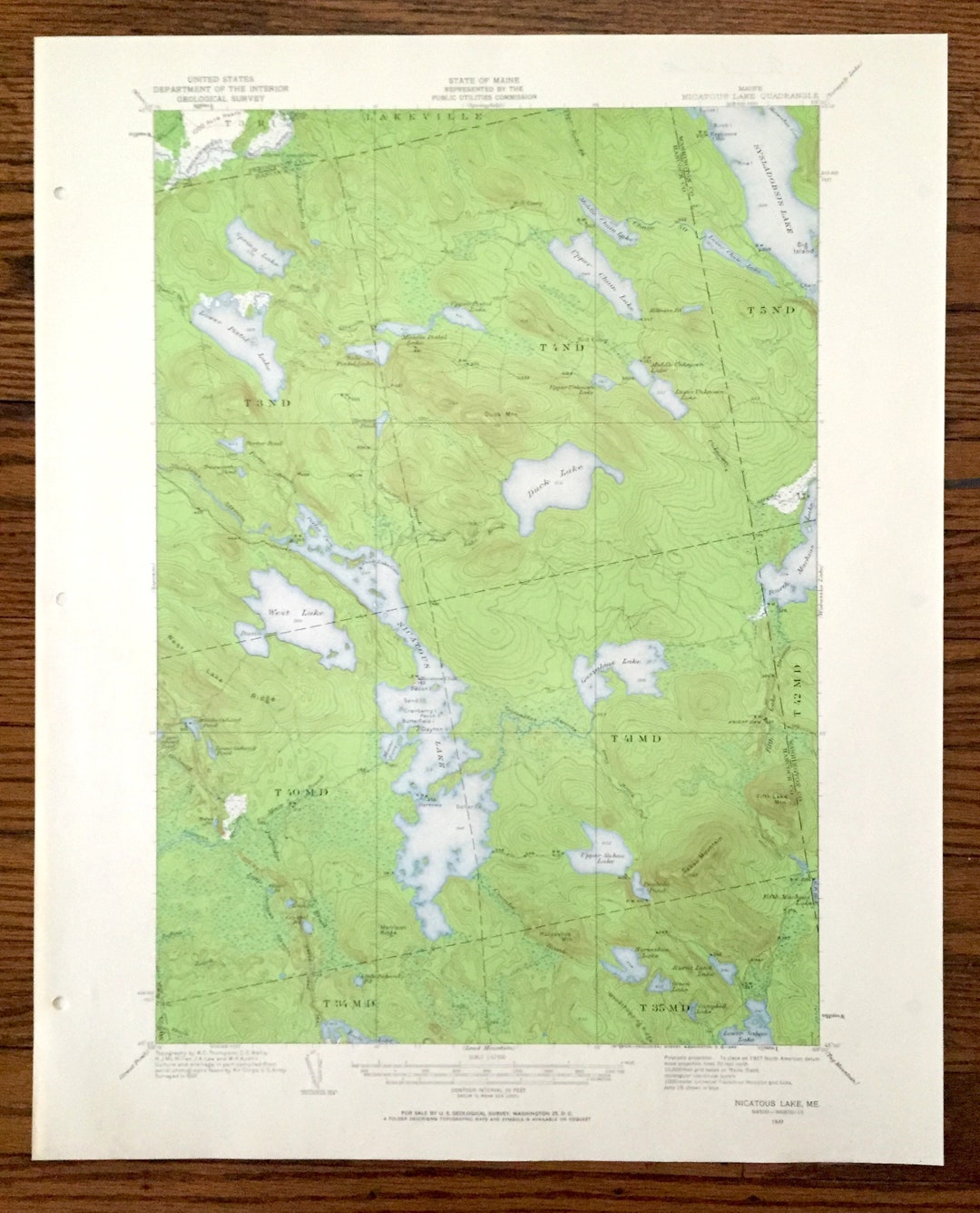 Antique Nicatous Lake, Maine 1932 US Geological Survey Topographic Map ...