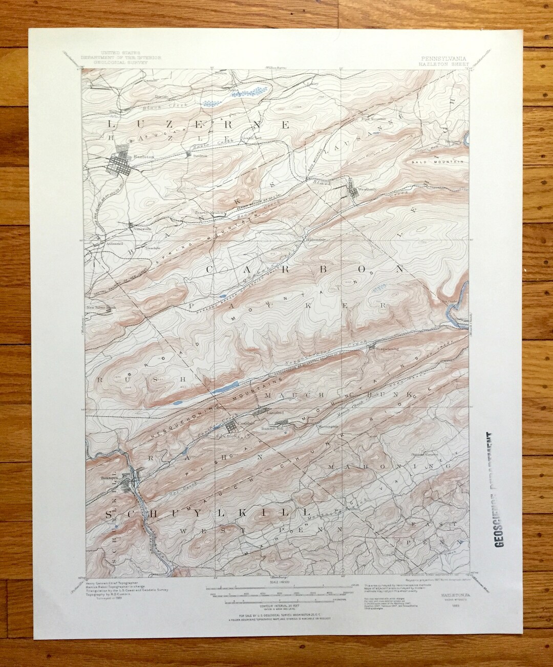 Antique Hazleton, Pennsylvania 1889 US Geological Survey Topographic ...