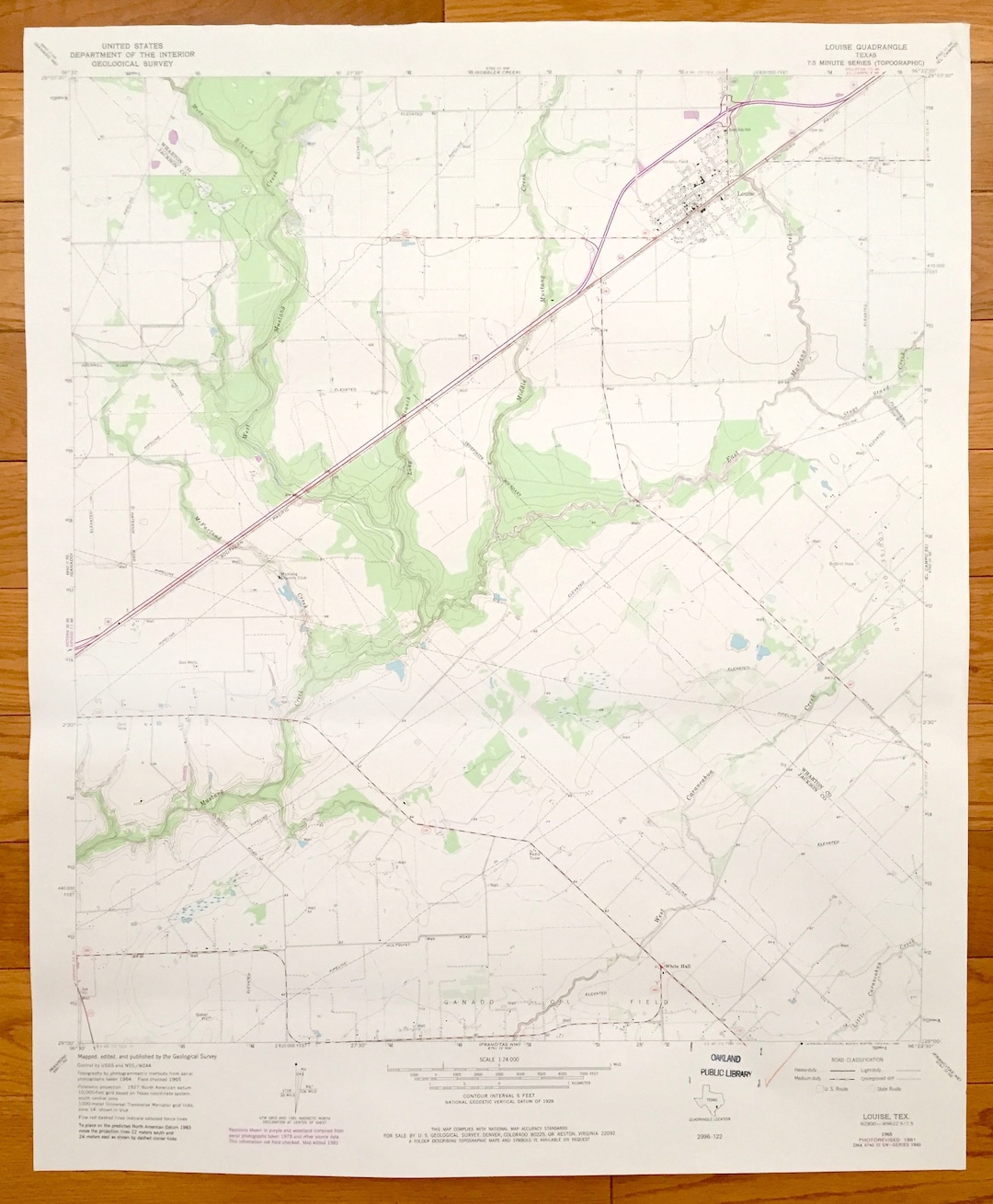 Antique Louise, Texas 1965 US Geological Survey Topographic Map – White ...