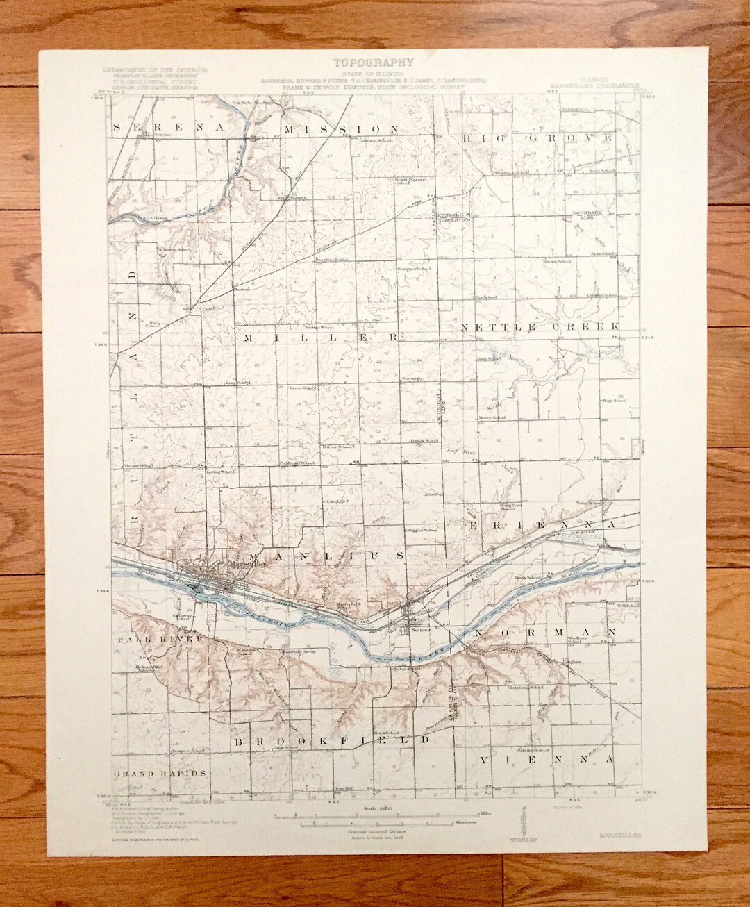 Antique Marseilles, Illinois 1916 US Geological Survey Carte ...