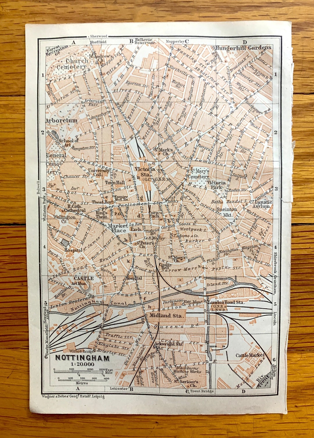 Antique 1906 Nottingham, England Map From Baedekers Atlas of Great ...