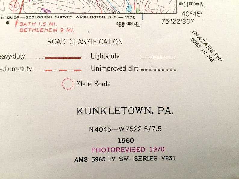 Antique Kunkletown Pennsylvania 1960 US Geological Survey - Etsy