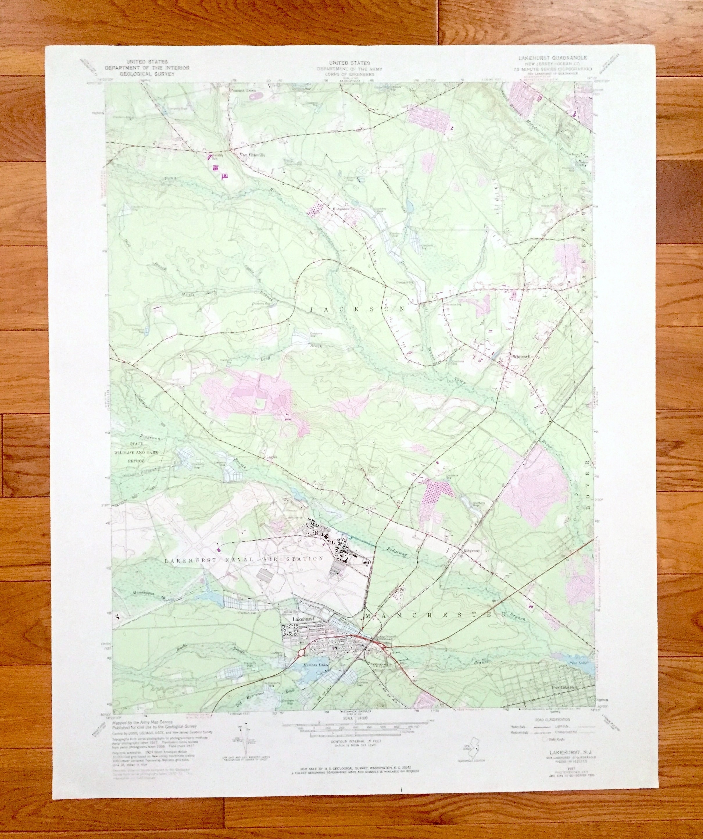 Antique Lakehurst, New Jersey 1957 US Geological Survey Topographic Map ...