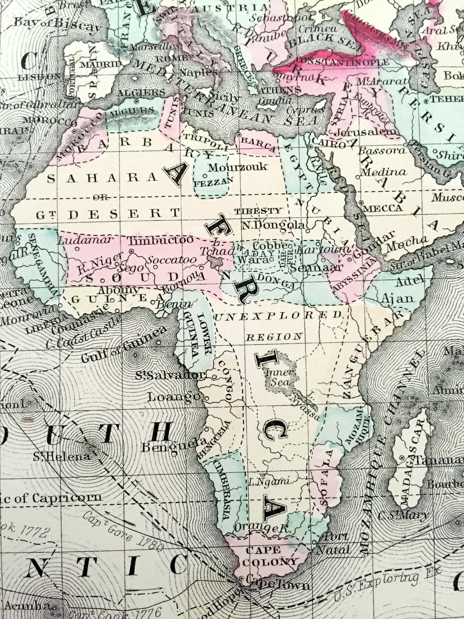 Antique 1871 World Mercator Map by S. Augustus Mitchell – North, South ...