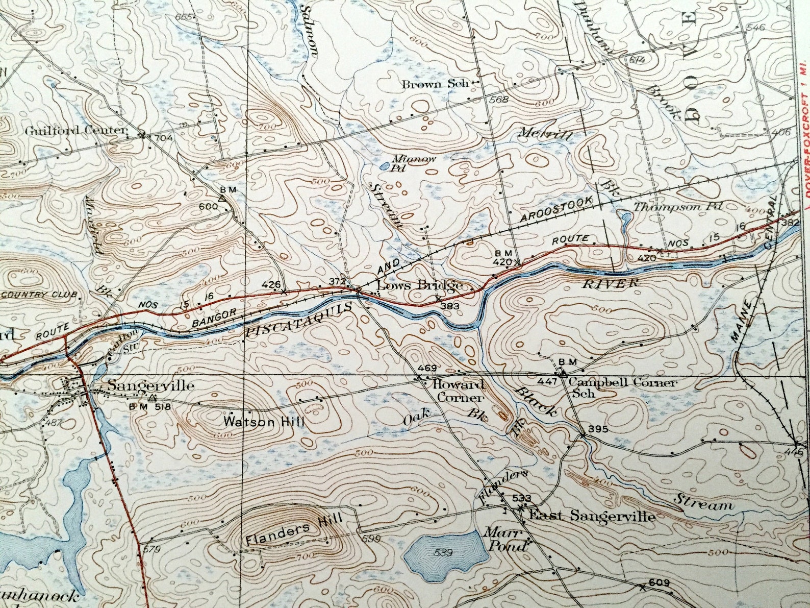 Antique Guilford, Maine 1937 US Geological Survey Topographic Map ...