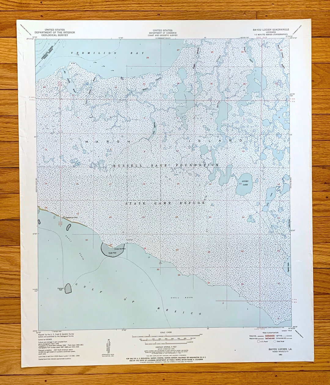 Antique Bayou Lucien, Louisiana 1951 US Geological Survey Topographic ...