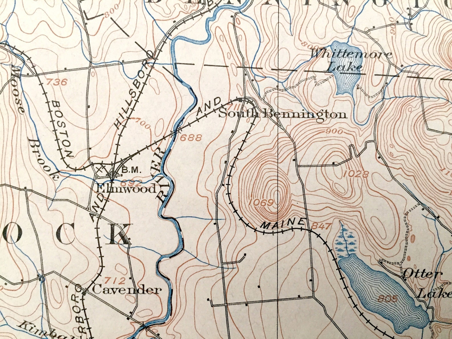 Antique Peterborough, New Hampshire 1900 US Geological Survey Topograph ...