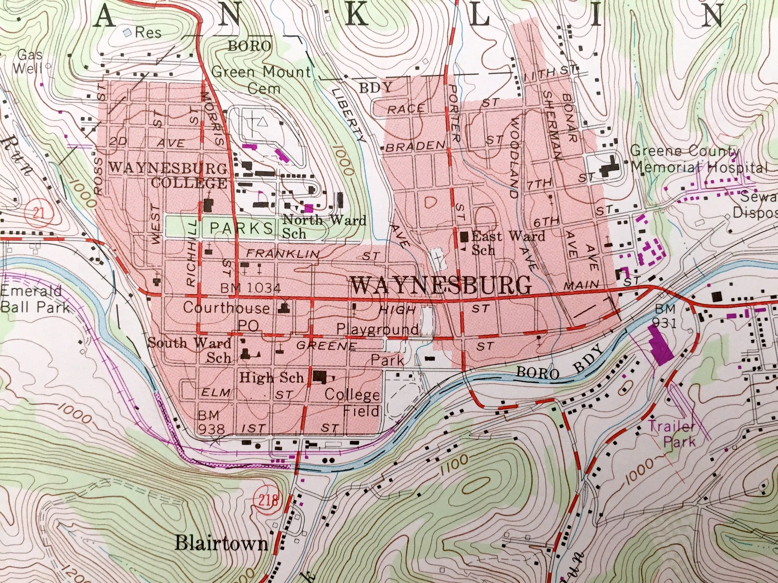 Antique Waynesburg, Pennsylvania 1961 US Geological Survey Topographic ...