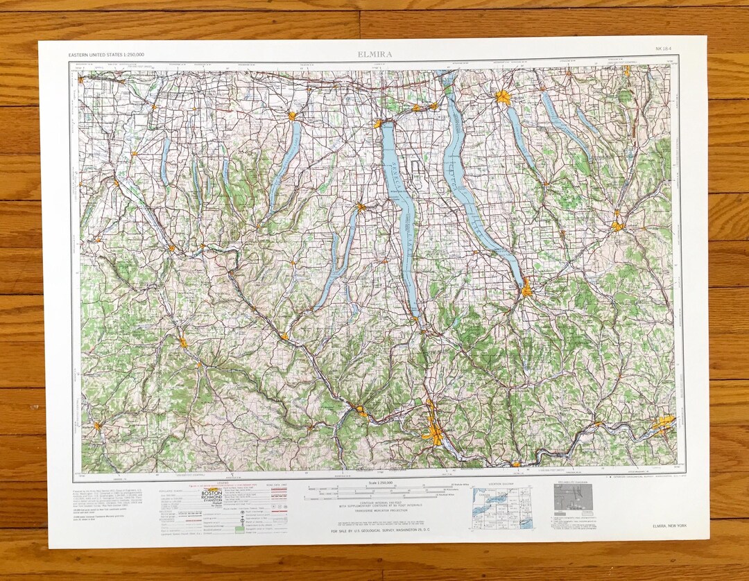 Antique Finger Lakes, New York 1965 US Geological Survey Topographic ...