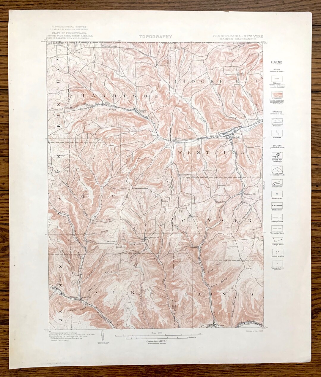 Antique Gaines, Pennsylvania 1899 US Geological Survey Topographic Map ...