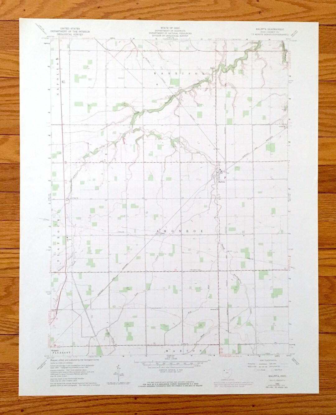 Antique Malinta, Ohio 1960 US Geological Survey Topographic Map ...