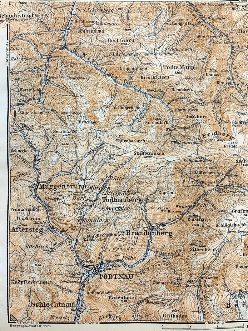 Antique 1911 Todtnau, Germany Map From Baedekers Guide Atlas – Baden ...