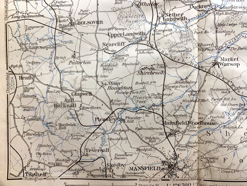 Antique 1906 East Midlands, England Map From Baedekers Atlas of Great ...