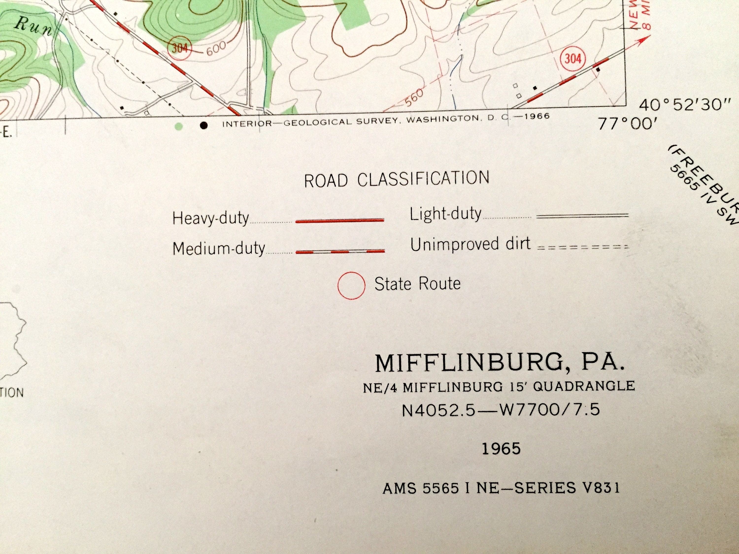 Antique Mifflinburg, Pennsylvania 1965 US Geological Survey Topographic ...