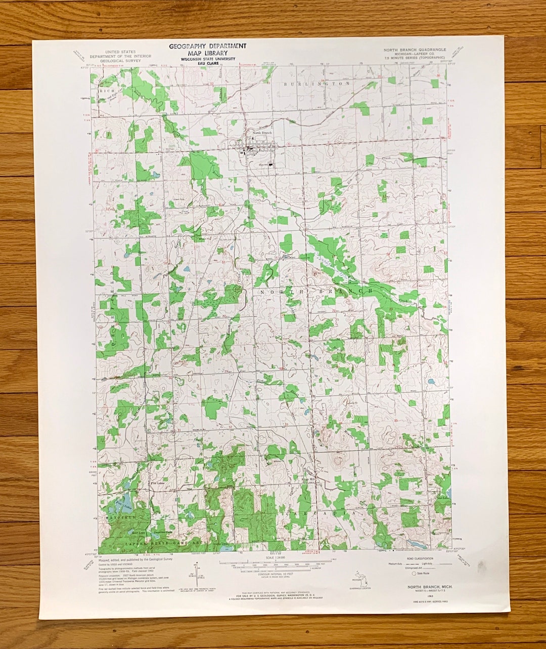 Antique North Branch, Michigan 1963 US Geological Survey Topographic ...