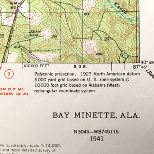 Antique Bay Minette, Alabama 1941 US Geological Survey Topographic Map ...