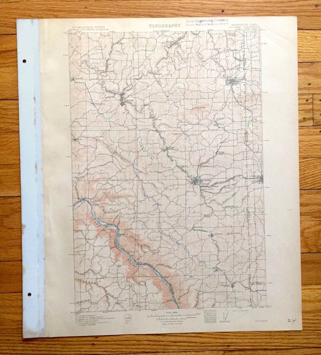 Antique Pullman, Washington 1910 US Geological Survey Topographic Map ...