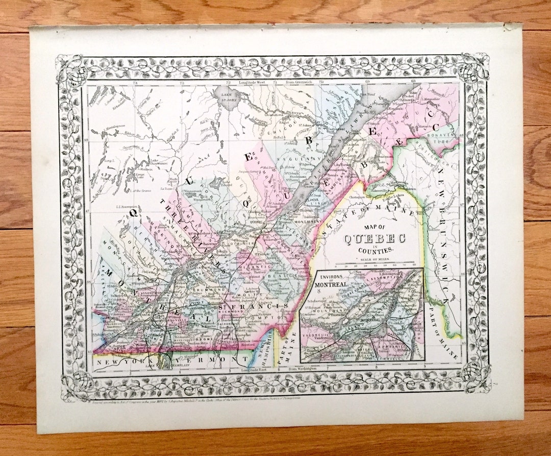 Antique 1871 Quebec, Canada Map by S.A. Mitchell – Montreal, Three ...