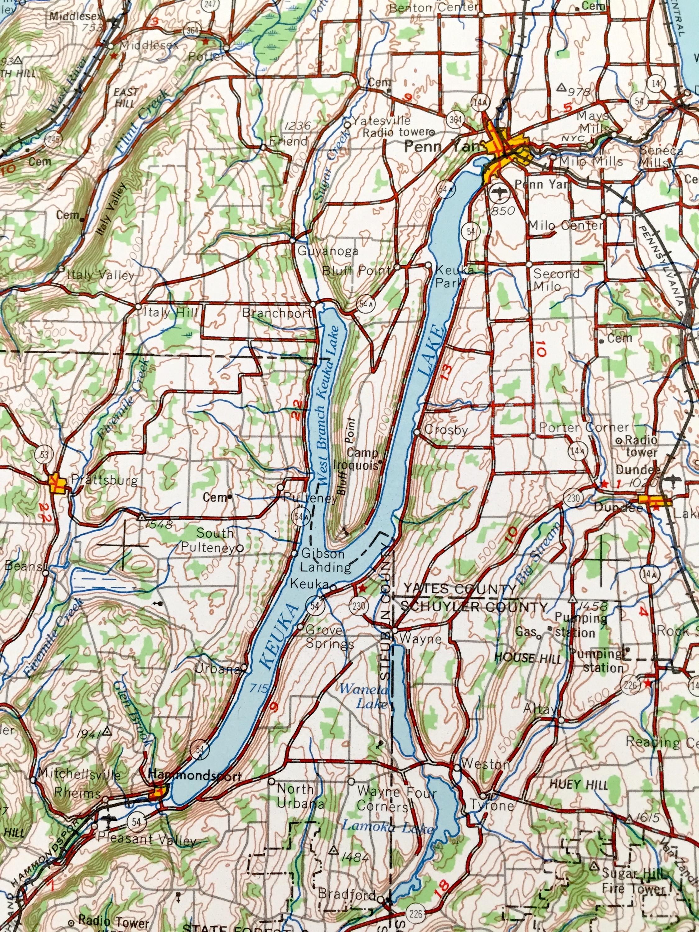 Antique Finger Lakes, New York 1965 US Geological Survey Topographic ...