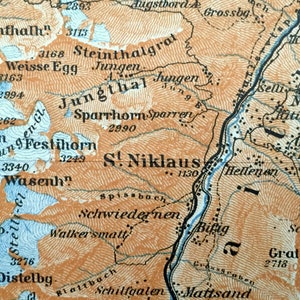 Antique 1913 Brig, Switzerland Map From Baedekers Guide Atlas – Visp ...
