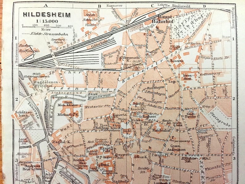 Antique 1925 Hildesheim Germany Map From Baedekers Guide - Etsy