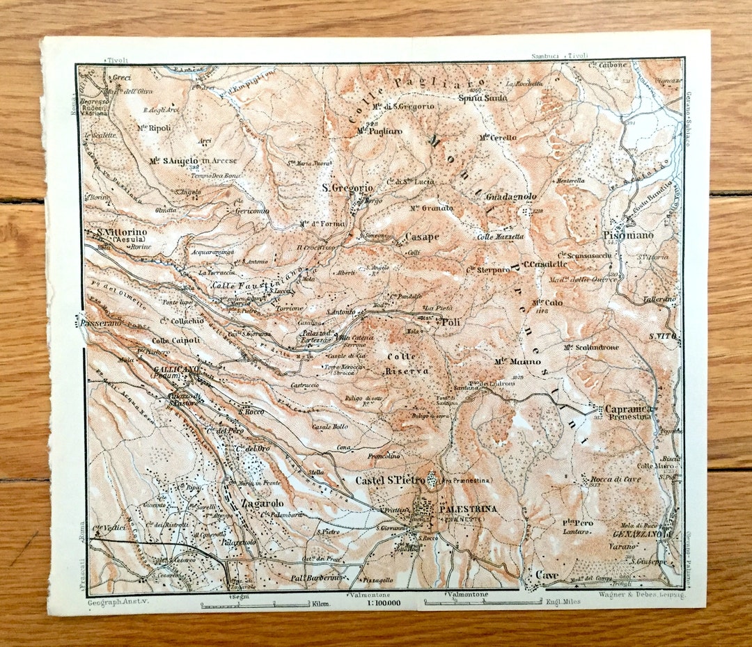 Antique 1904 Palestrina, Italy Map From Baedekers Guide – Rome, Lazio ...