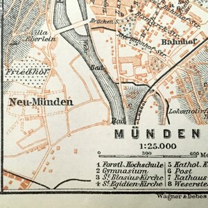 Antique 1925 Gottingen and Munden, Germany Map From Baedekers Guide ...
