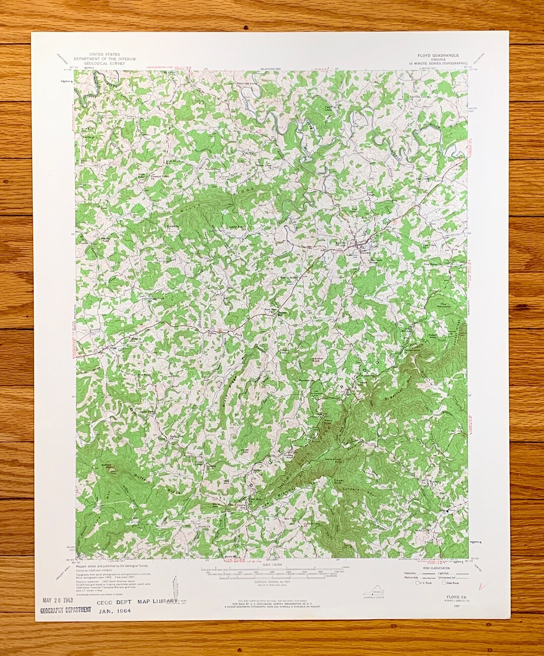 Antique Floyd, Virginia 1957 US Geological Survey Topographic Map ...