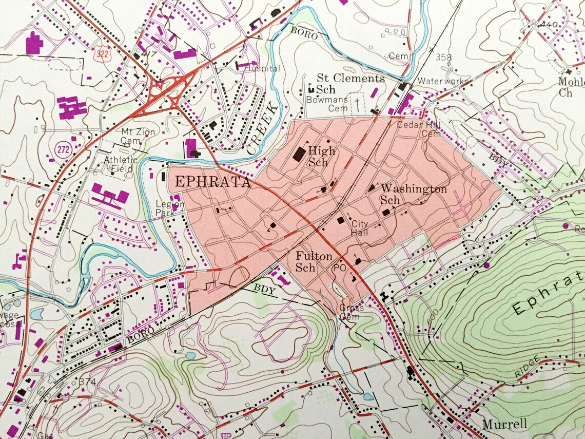 Antique Ephrata Pensilvania 1956 Us Geological Survey Mapa - Etsy España