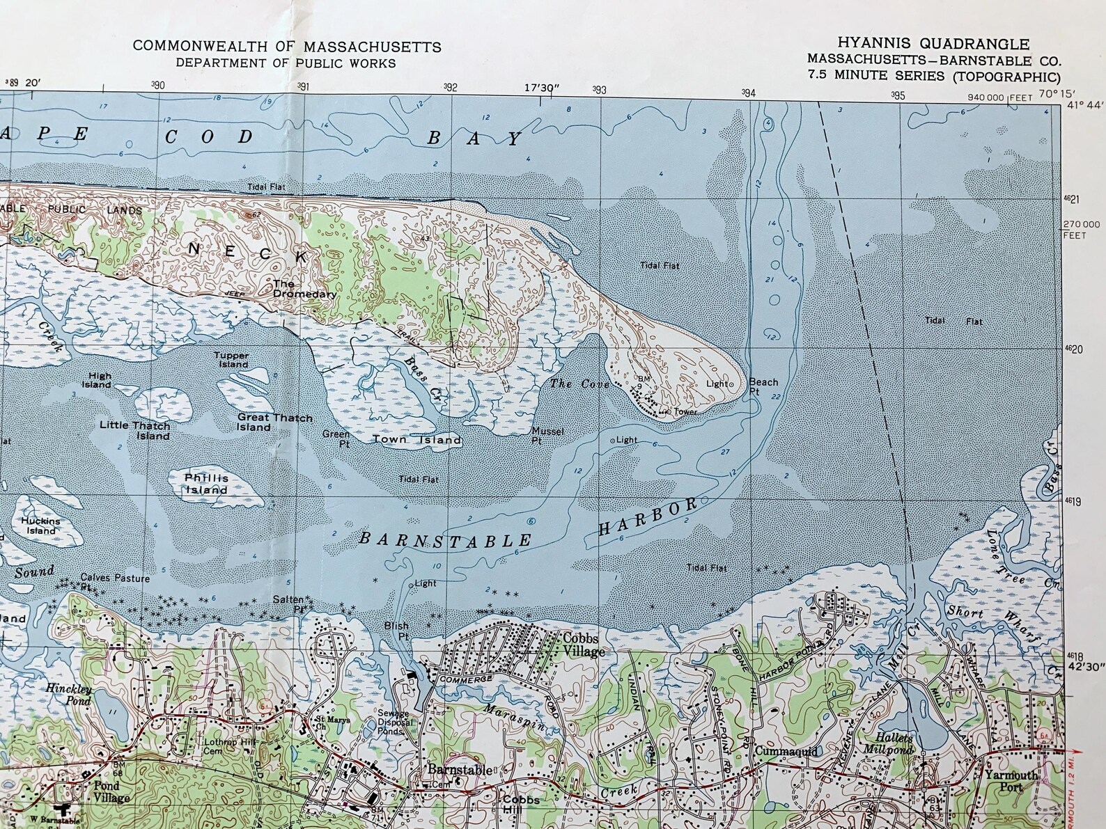 Antique Hyannis, Massachusetts 1974 US Geological Survey Topographic Map – Barnstable County ...