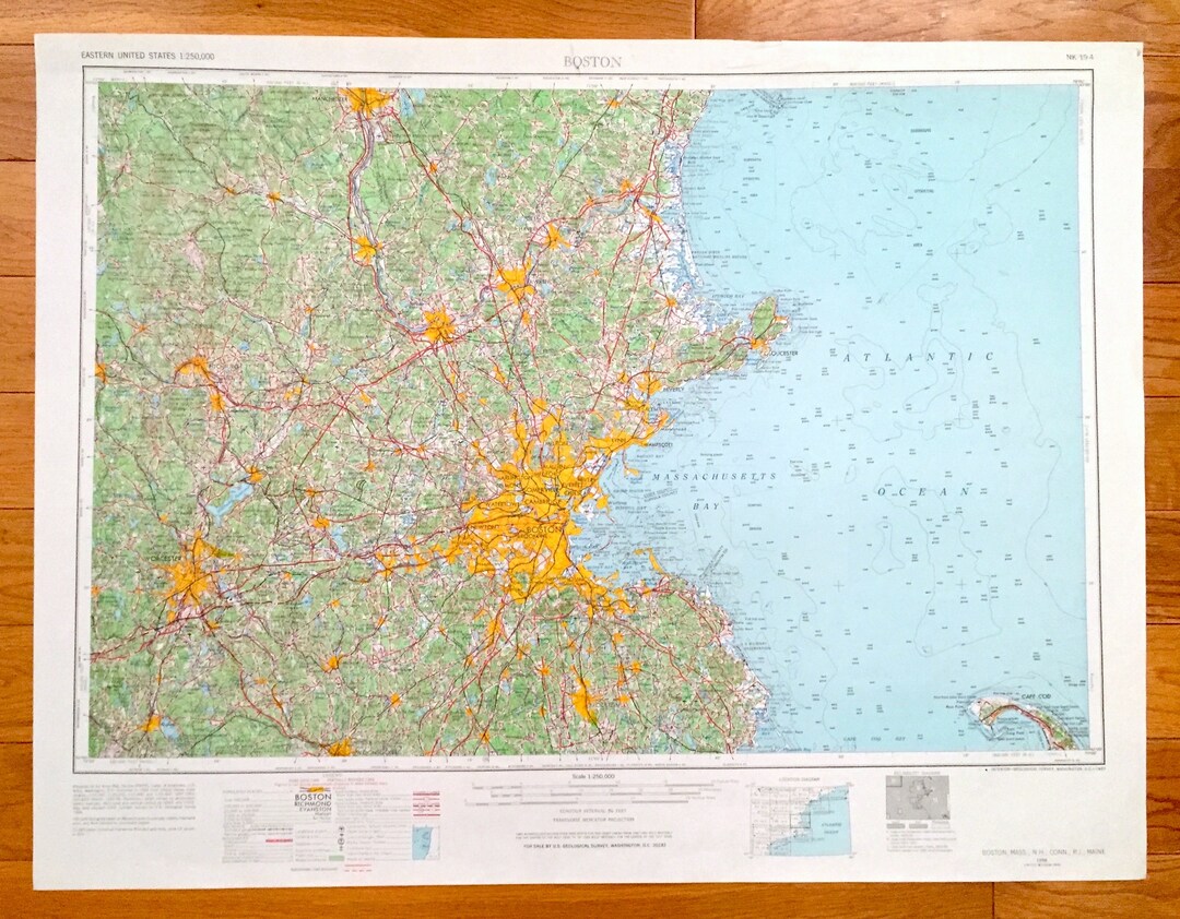 Antique Boston, Massachusetts 1956 US Geological Survey Topographic Map ...