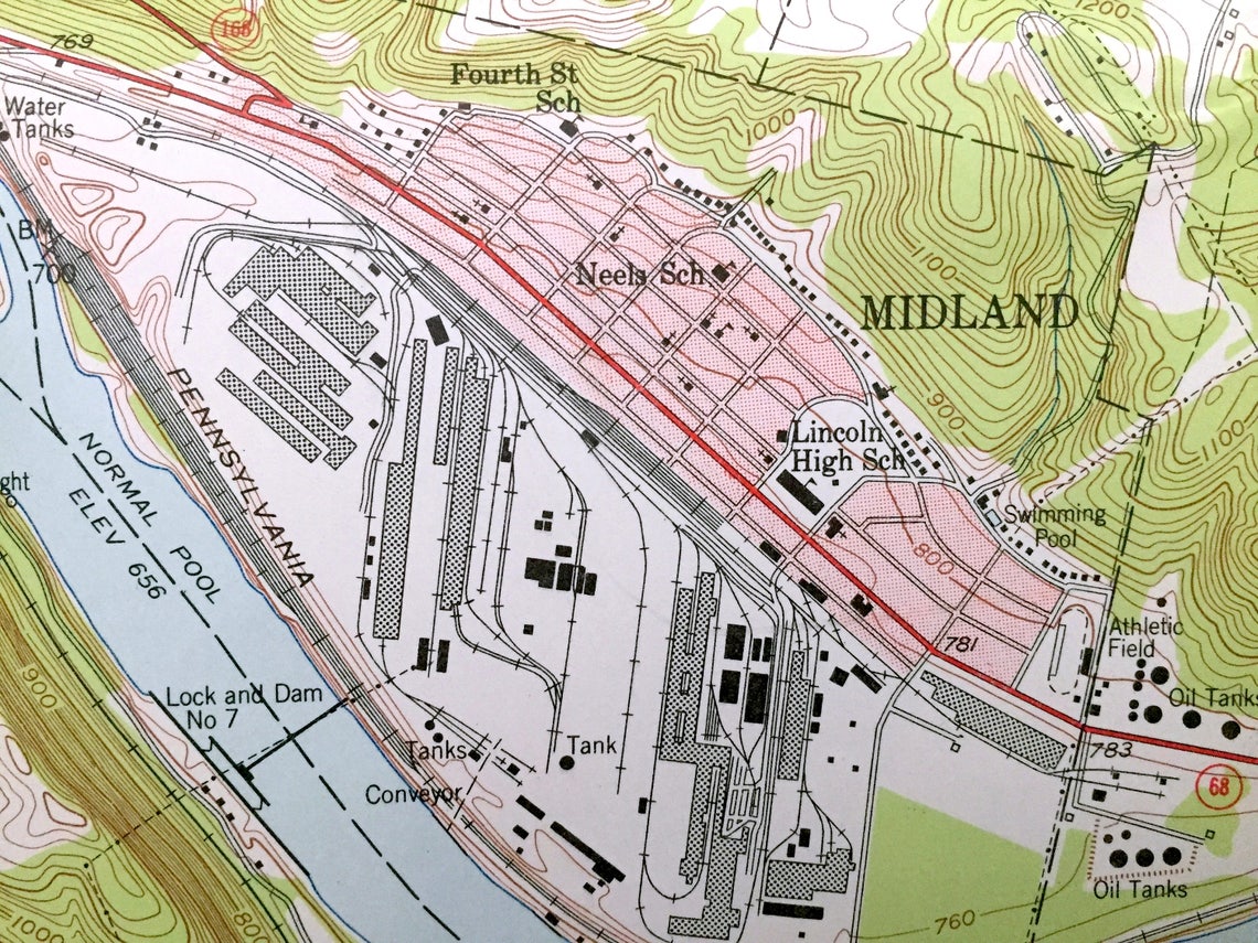 Antique Midland Pennsylvania 1954 US Geological Survey - Etsy