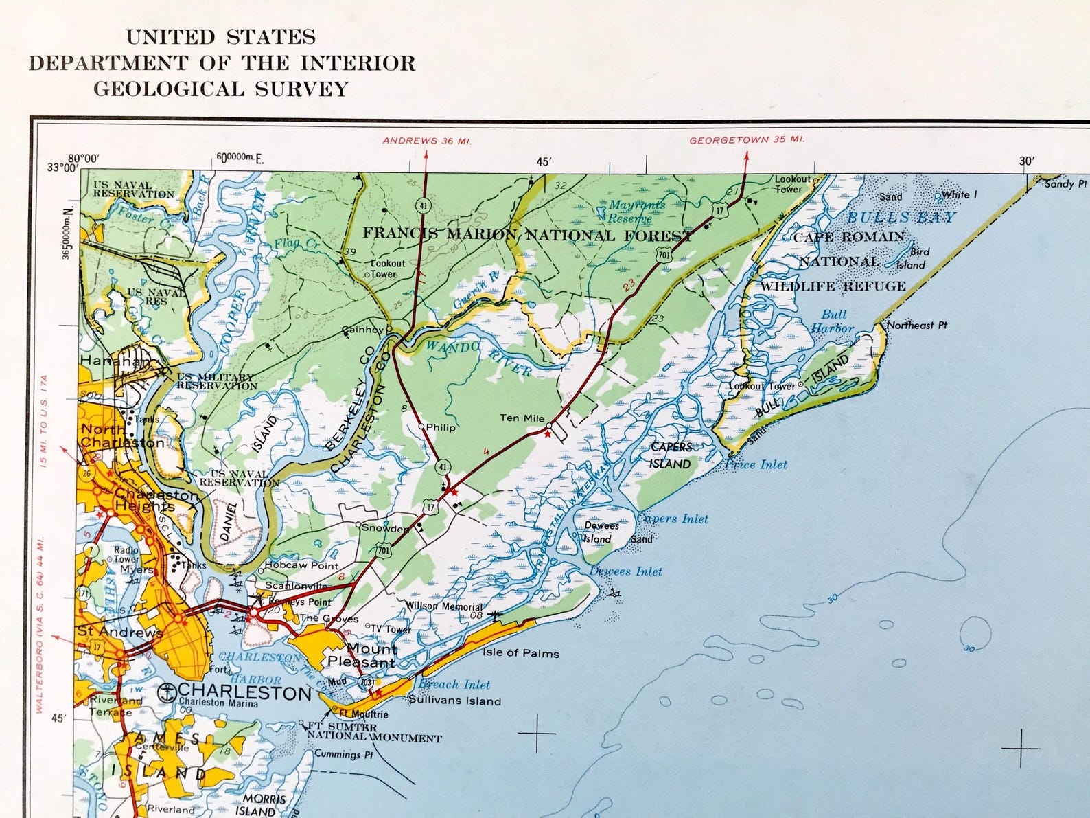 Antique James Island, South Carolina 1969 US Geological Survey ...