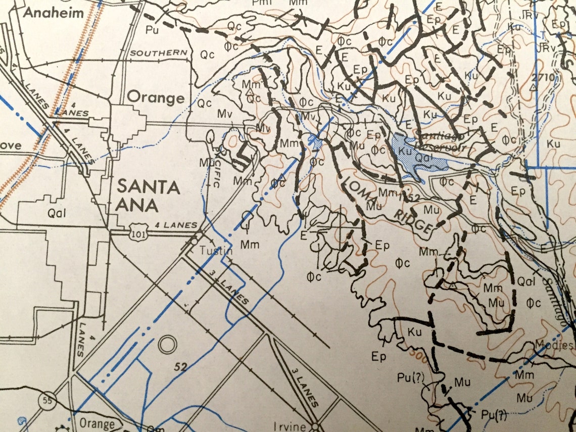 Antique Santa Ana, California 1955 US Geological Survey Topographic Map ...