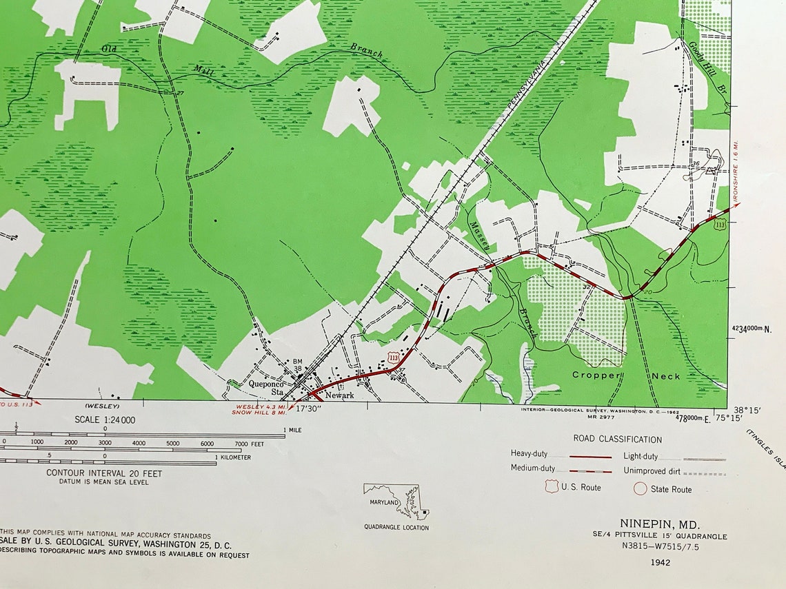 Antique Ninepin, Maryland 1942 US Geological Survey Topographic Map ...