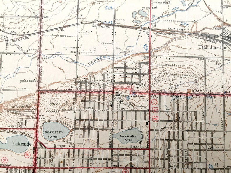 Antique Denver, Colorado 1944 US Geological Survey Topographic Map ...