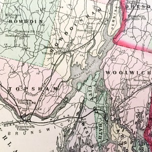 Antique 1890 Sagadahoc and Lincoln County, Maine Map by George N. Colby ...
