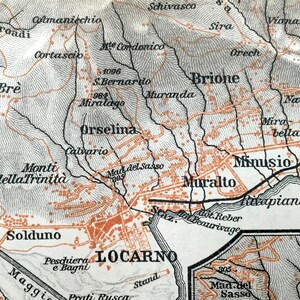 Antique 1904 Locarno, Switzerland Map From Baedekers Guide – Lago ...
