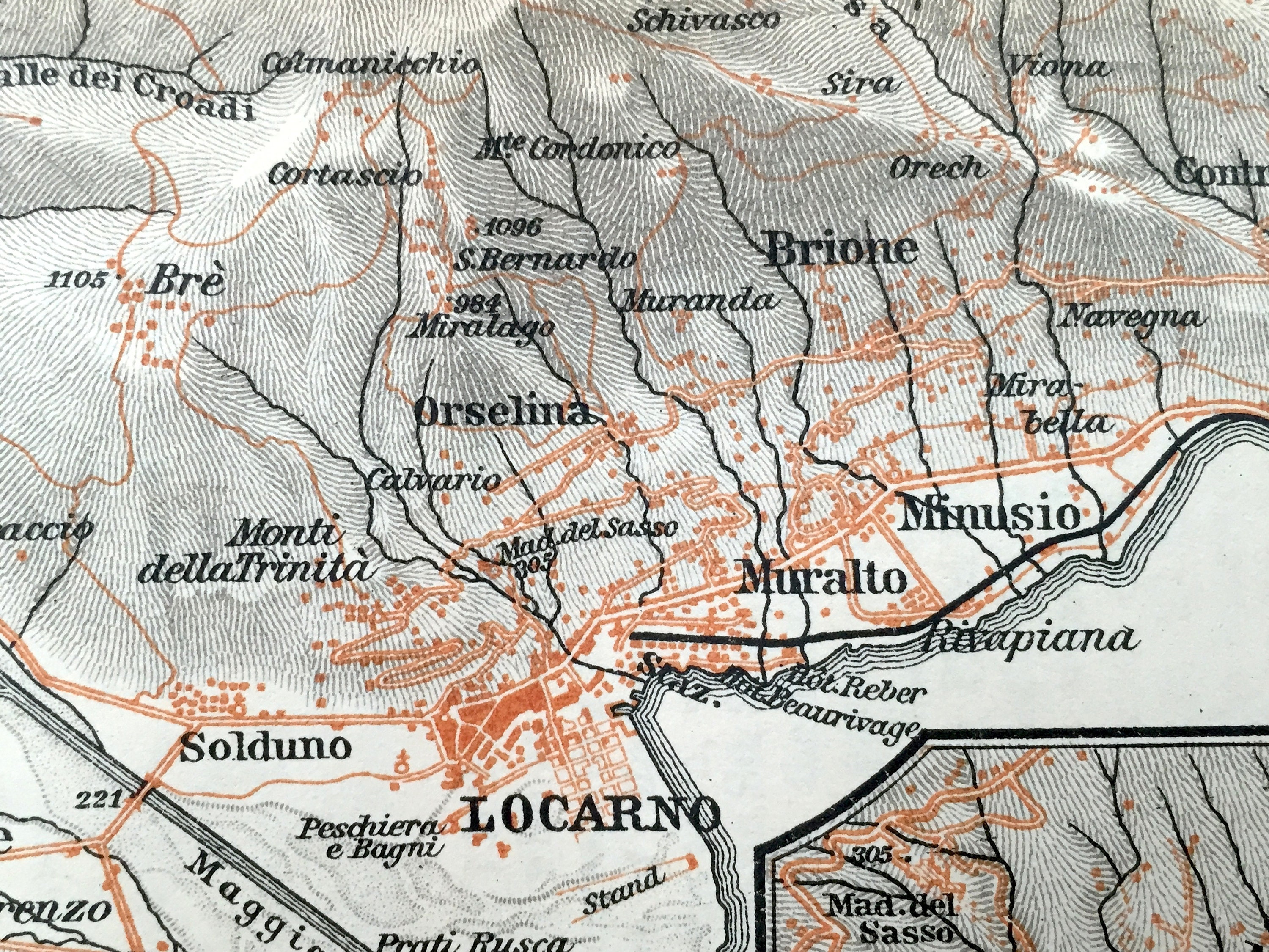 Antique 1904 Locarno, Switzerland Map From Baedekers Guide – Lago ...